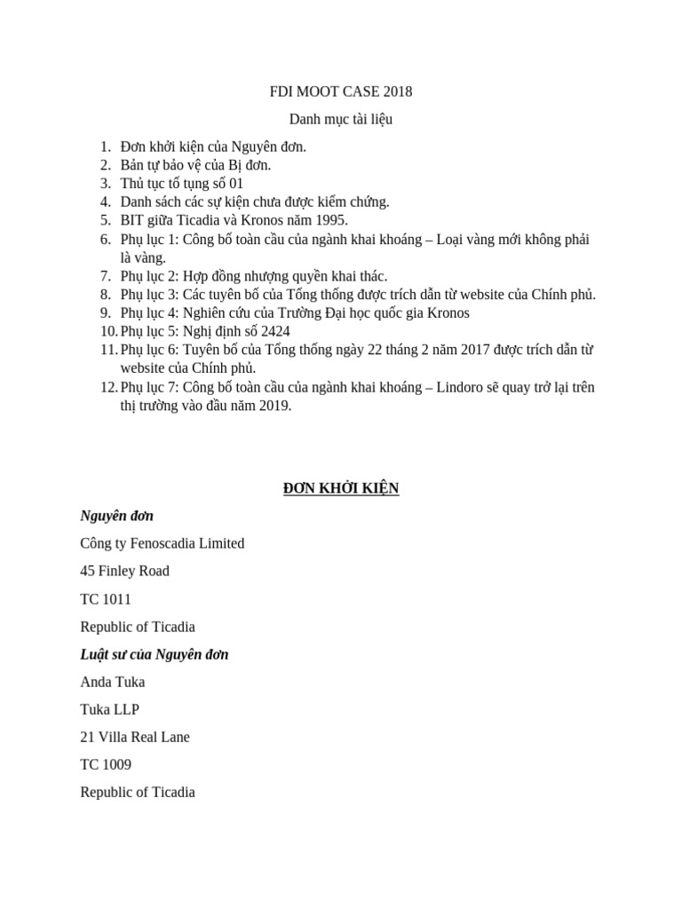 Fdi Moot Case 2018 | PDF