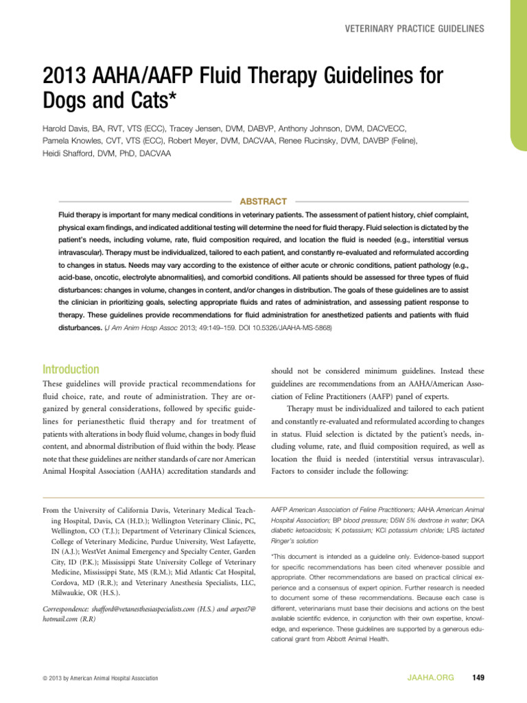 Fluid Therapy Guidelines for Cats | PDF | Shock (Circulatory) | Dehydration
