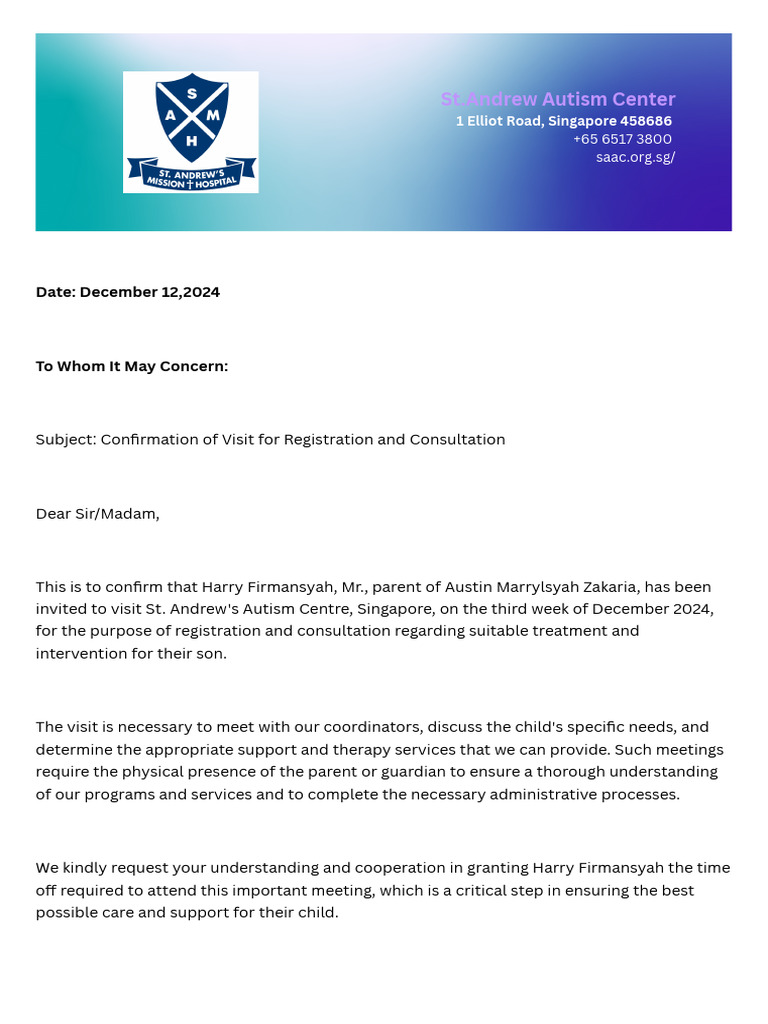 Confirmation of Autism Consultation Visit | PDF