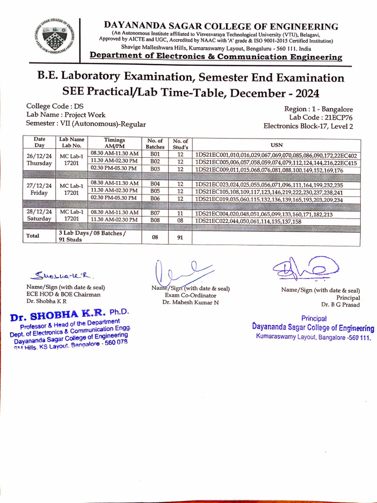 SEE PROJECT WORK PRACTICAL TIME TABLE DEC-2024 | PDF | Educational ...