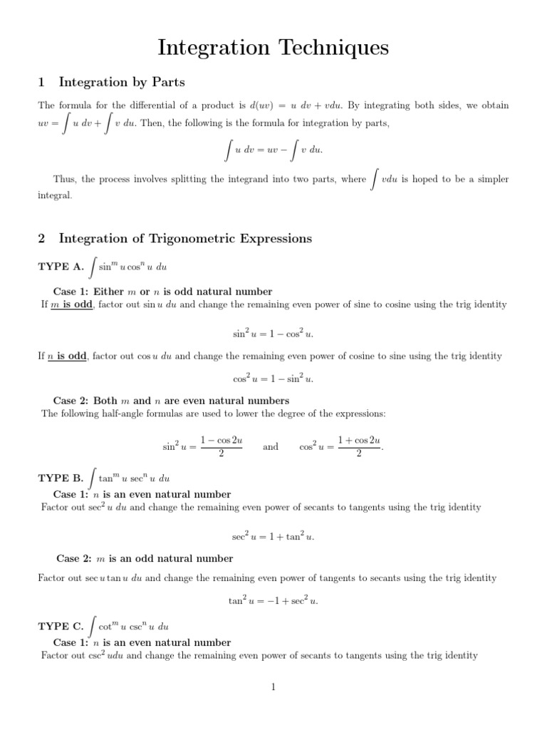 Techniques of Integration | PDF | Trigonometric Functions | Factorization