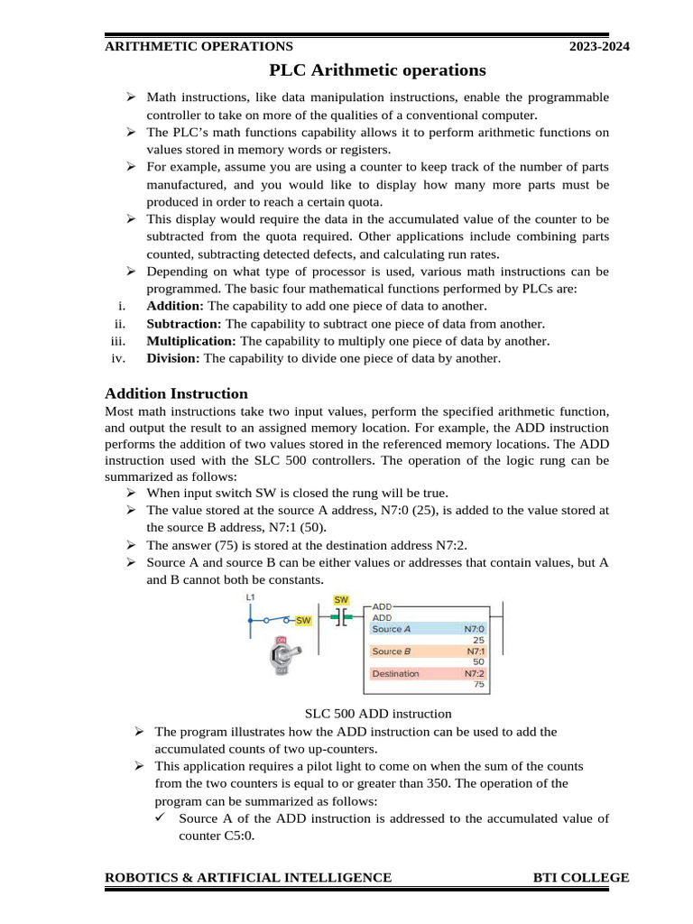 Plc Arithmetic Operations Pdf Programmable Logic Controller Computing