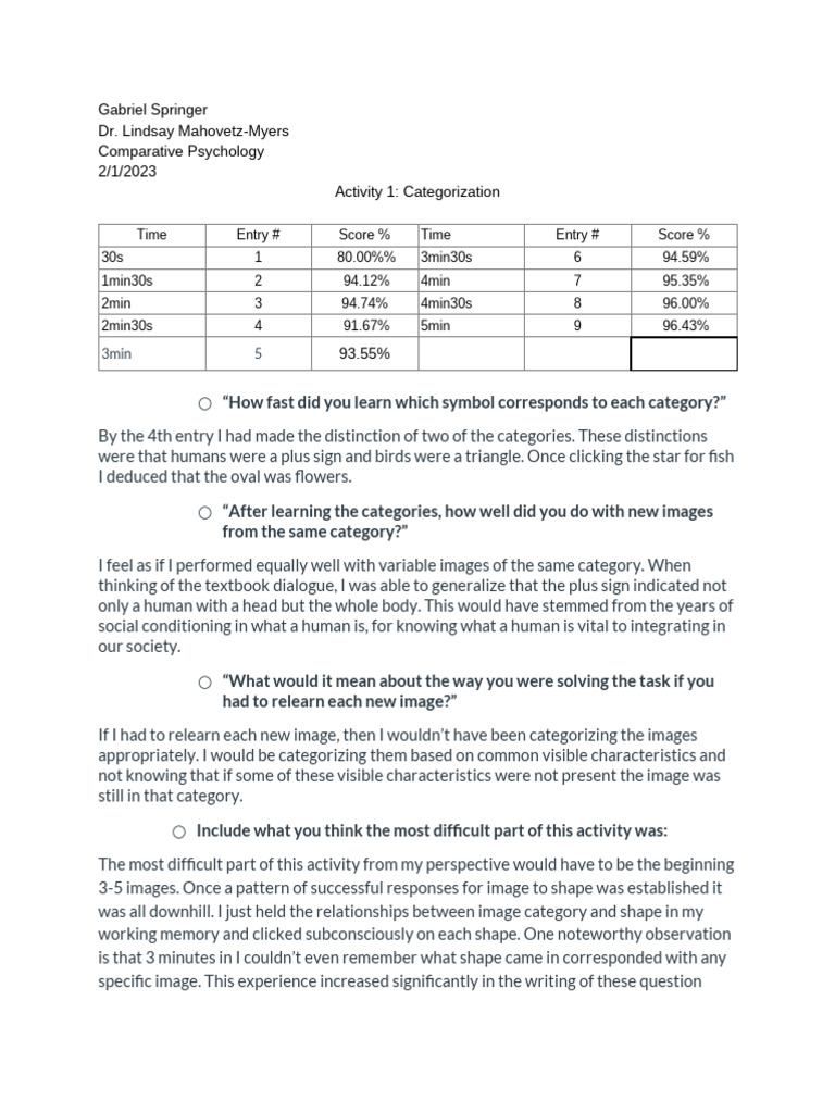 Comp Psych Activity 1_ Categorization (1) | PDF | Cognition | Cognitive Science