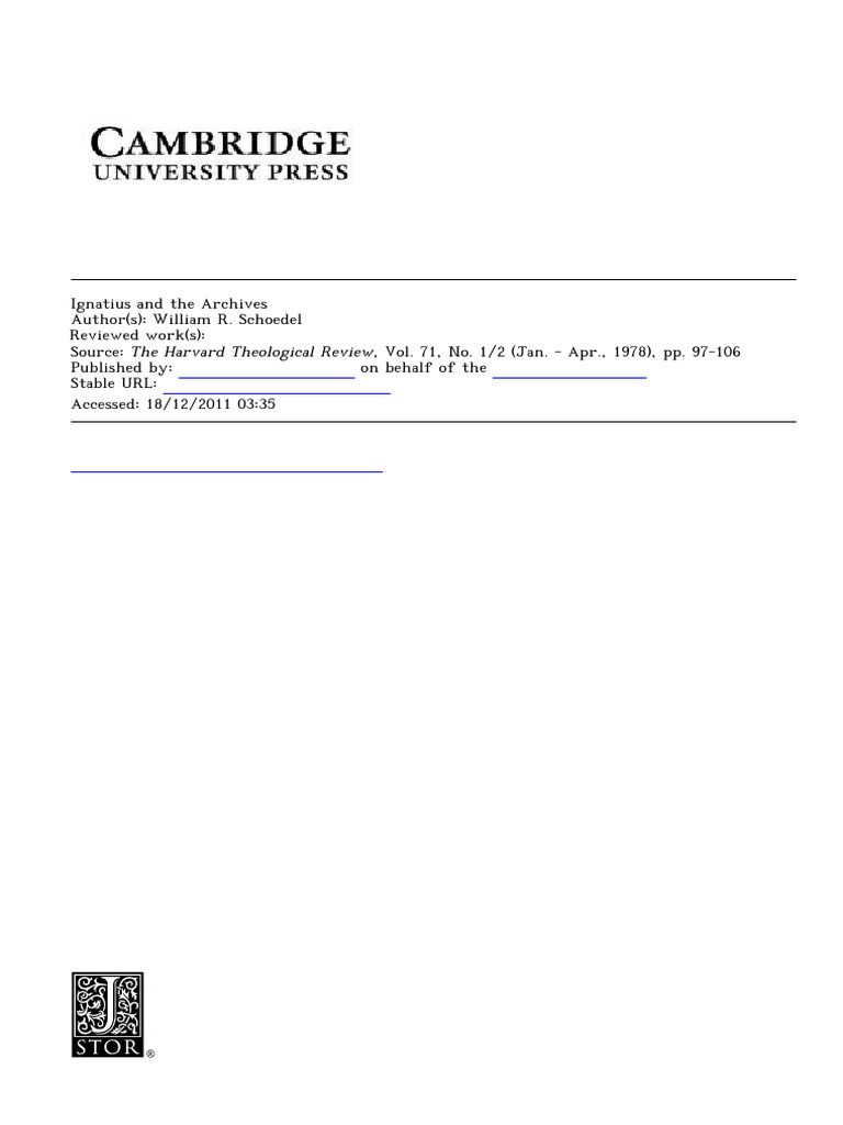 Schoedel - Ignatius and the Archives | PDF | Jesus | Jewish Christian