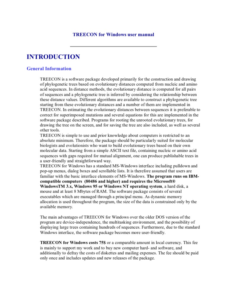 TREECON For Windows User Manual | Download Free PDF | Phylogenetic Tree ...
