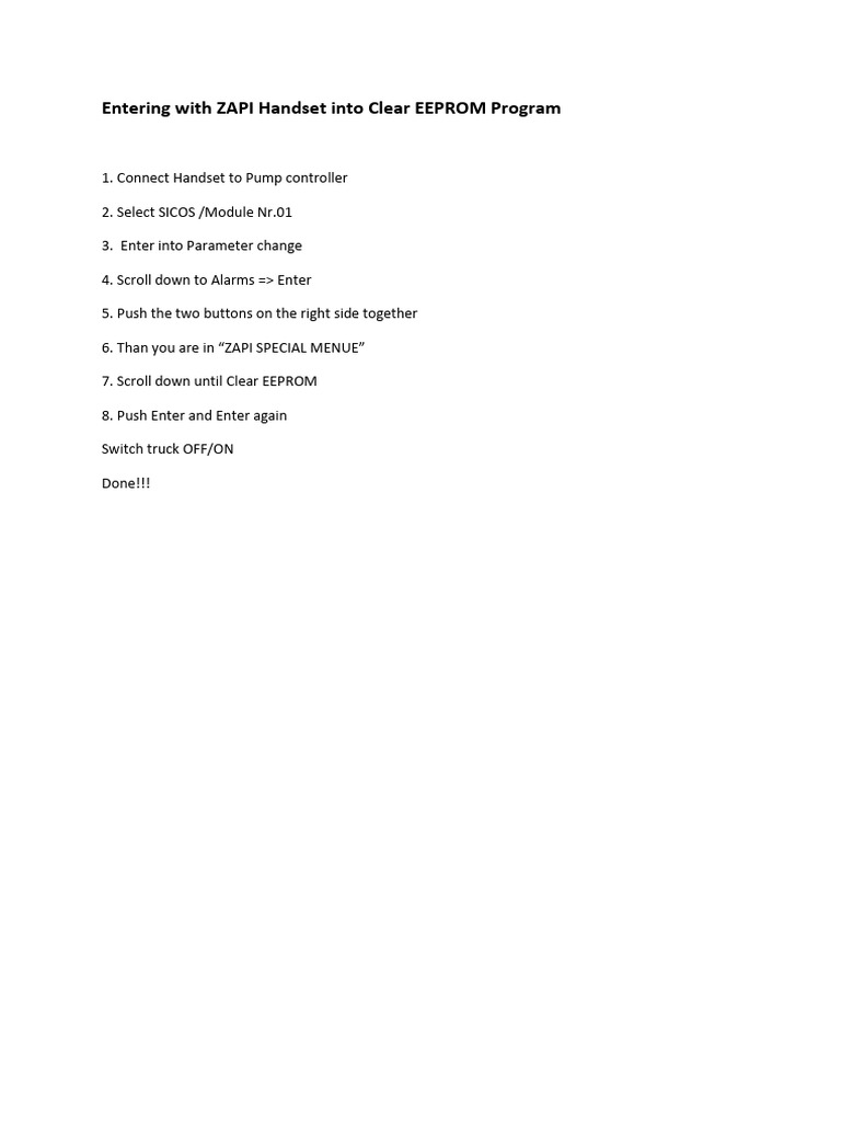 Entering With ZAPI Handset Into Clear EEPROM Program[1] | PDF