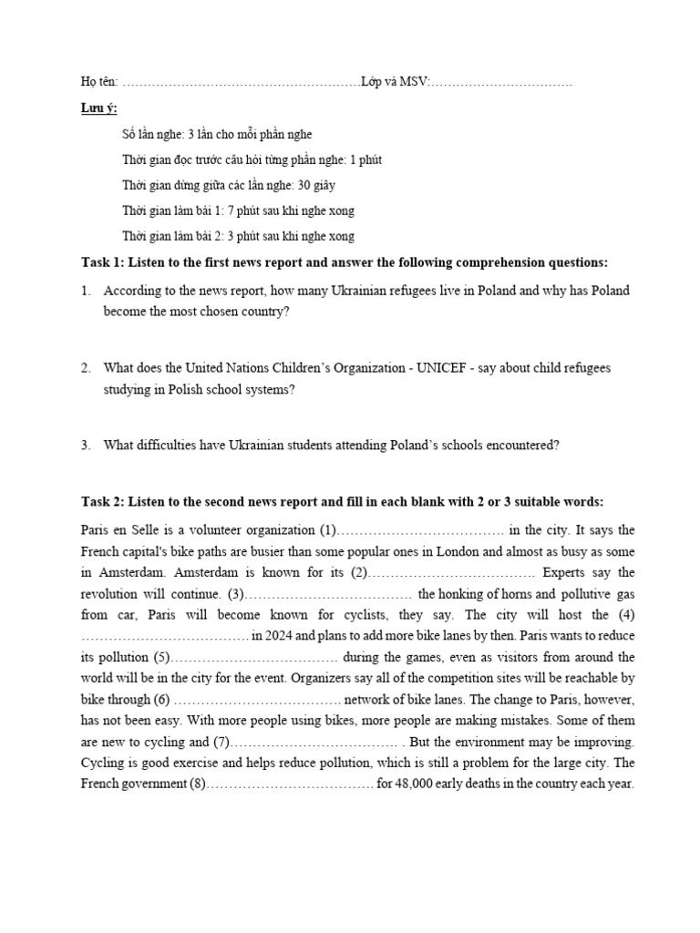 (To Students) Midterm ESP 1 Listening Exam | PDF