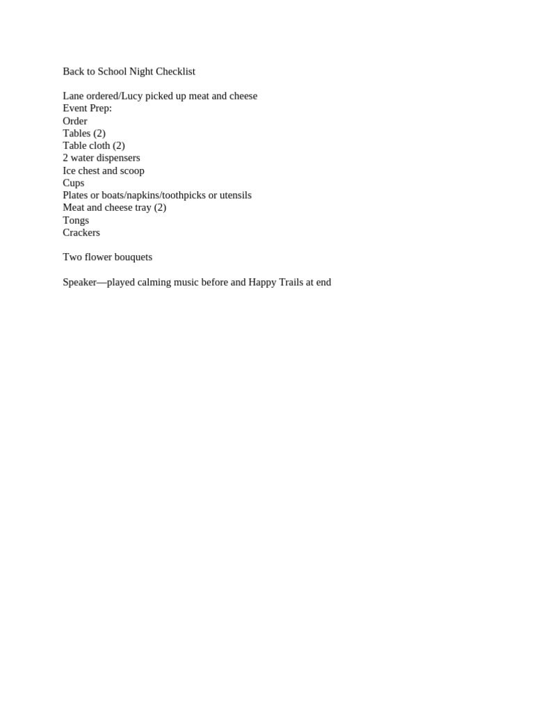 Back To School Night Checklist | PDF