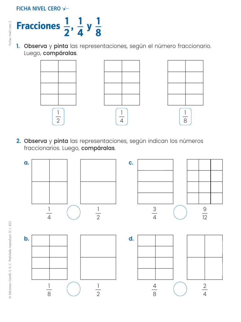 F0 - Fracciones Un Medio, Un Cuarto y Un Octavo | PDF
