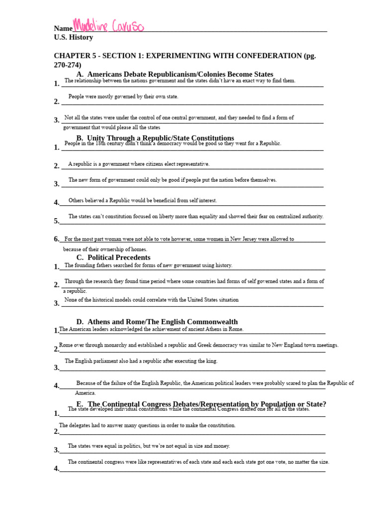 Chapter 5 section one outline | PDF | Republic | Continental Congress