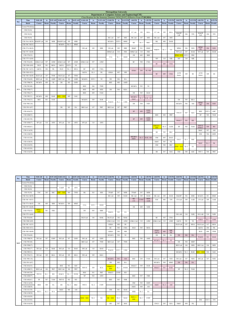 Class Routine CSE (DAY) Summer 2024-EF-17.09.24 | PDF