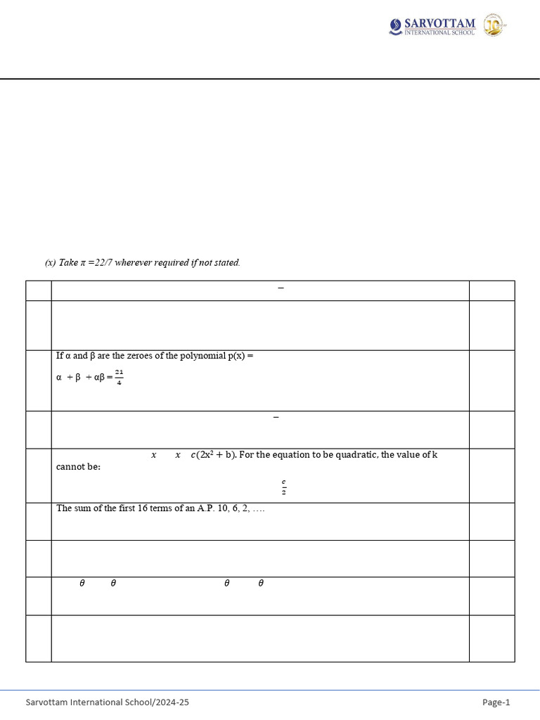 PB_X_MATHS_QP_SET B | PDF | Circle | Area