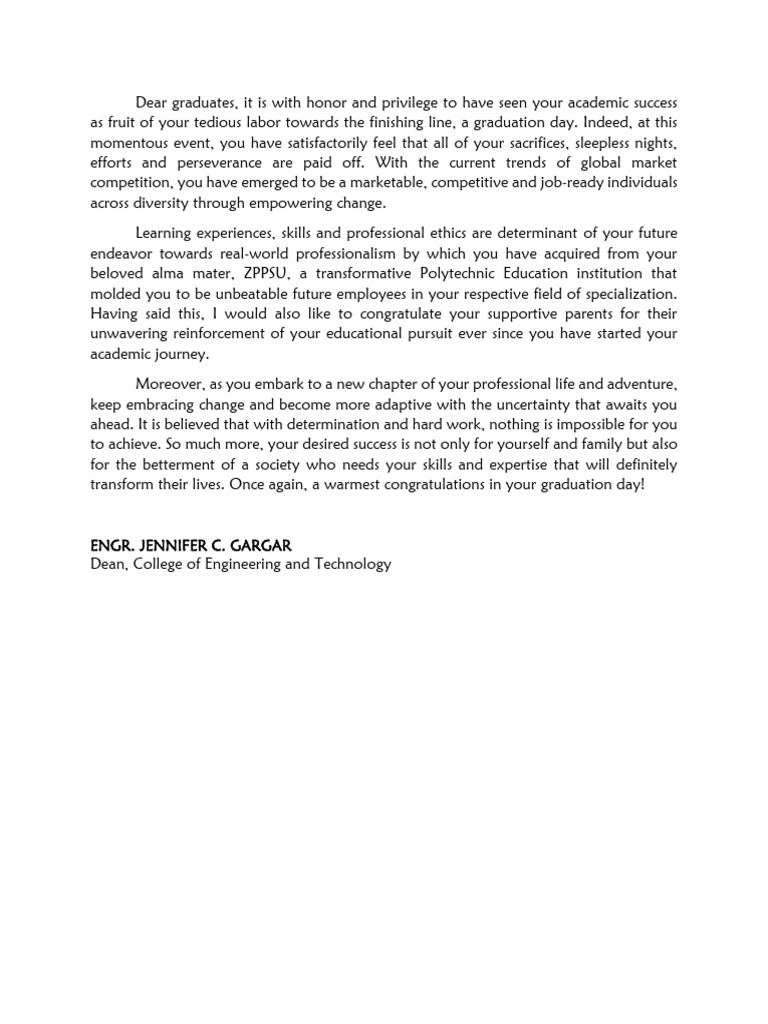 Engr. Gargar Graduation 2024 Message | PDF