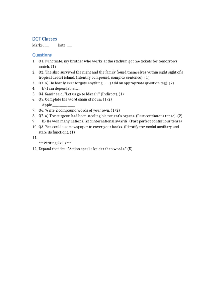 DGT Classes Questions | PDF