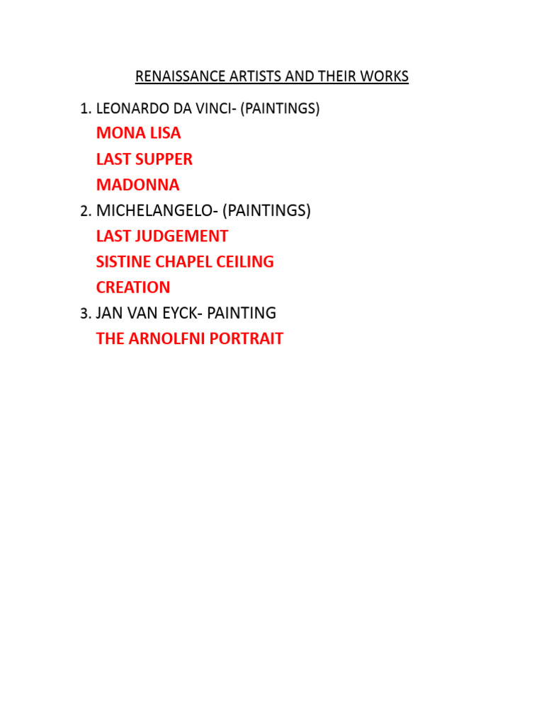 Renaissance Artists and Their Works | PDF
