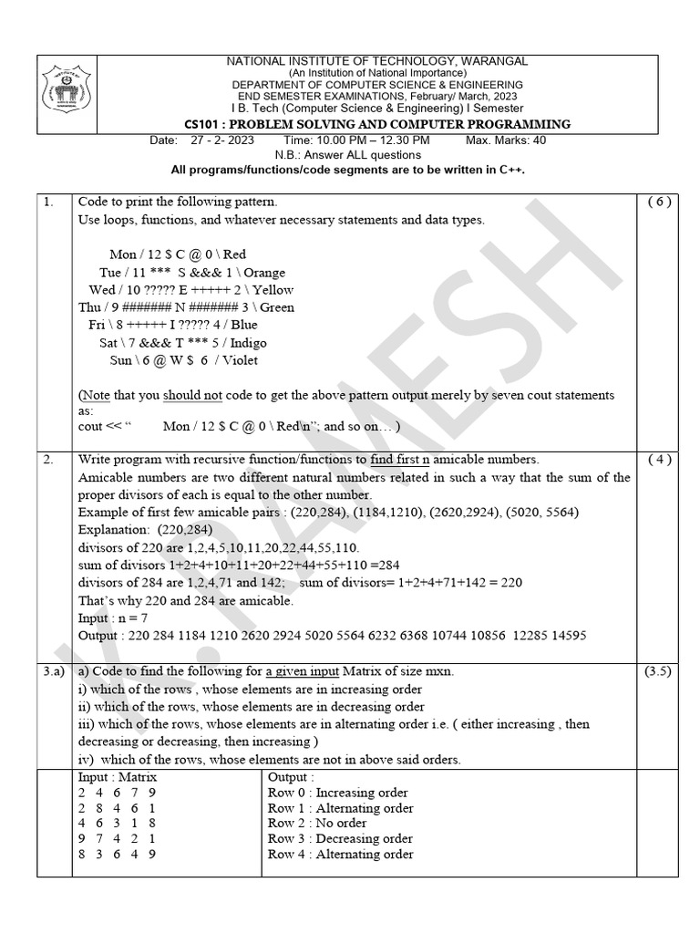 Lab-18-12-2024-PCSP End Theory Q Paper - 2023 | PDF | Computer ...