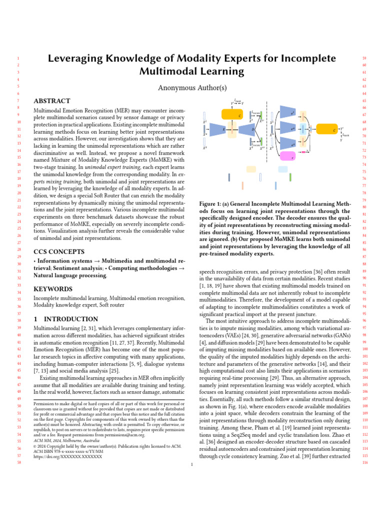 2024 Leveraging Knowledge of Modality Experts For Incomplete Multimodal Learning | PDF ...