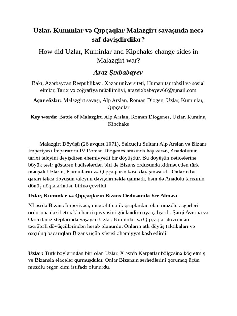 Araz Şıxbabayev Malazgirt | PDF