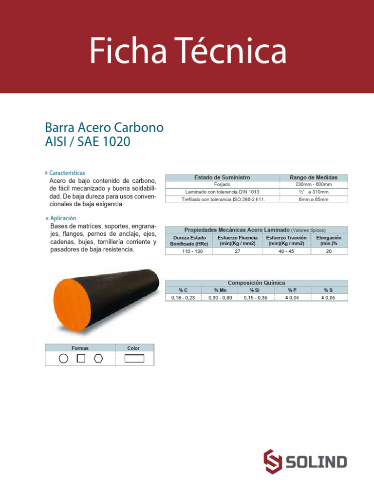 Ficha Técnica Acero SAE 1020 | PDF