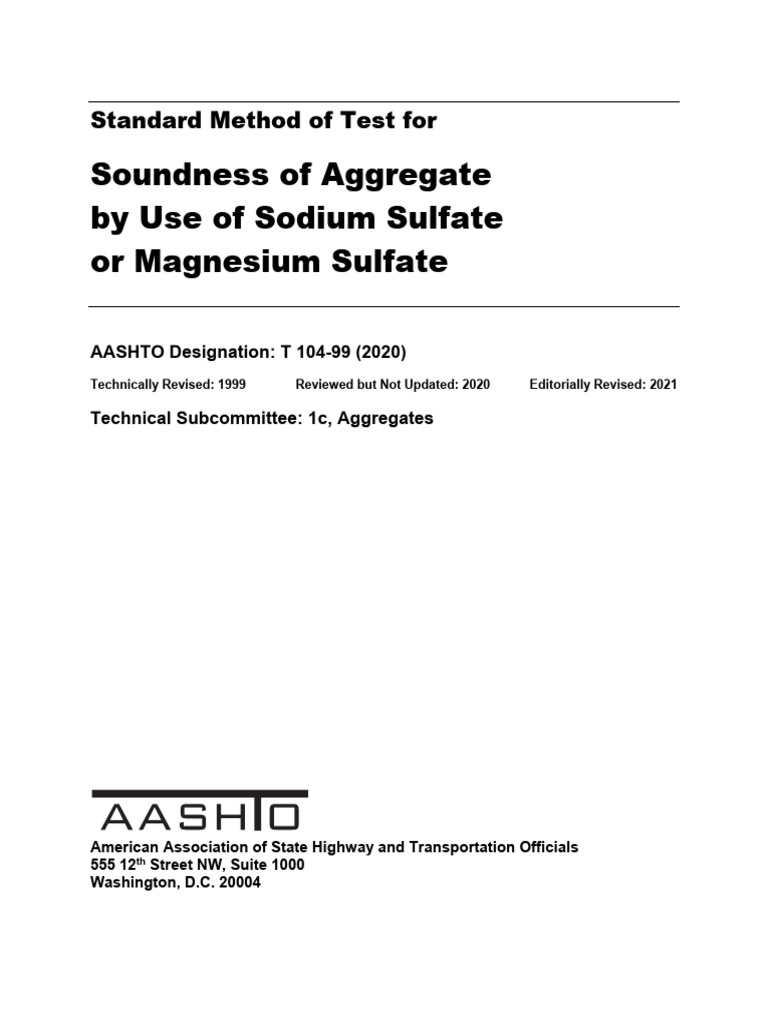 Soundness Testing of Aggregates AASHTO T 104 | PDF