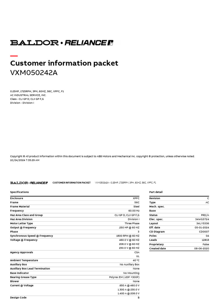Item 8 BALDOR RELIANCE VXM050242A | PDF | Electric Motor | Power Inverter