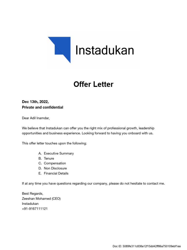 Internship Offer Letter | PDF | Private Law | Business Law