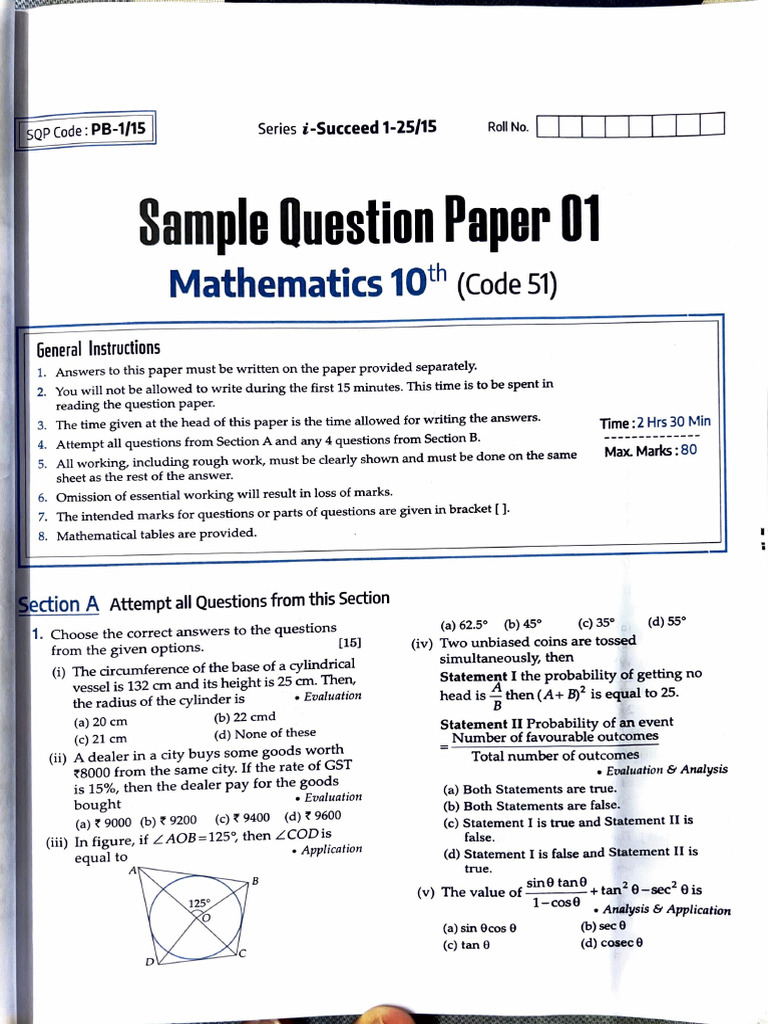 10th Maths Practice Paper 2 (2024-25) | PDF