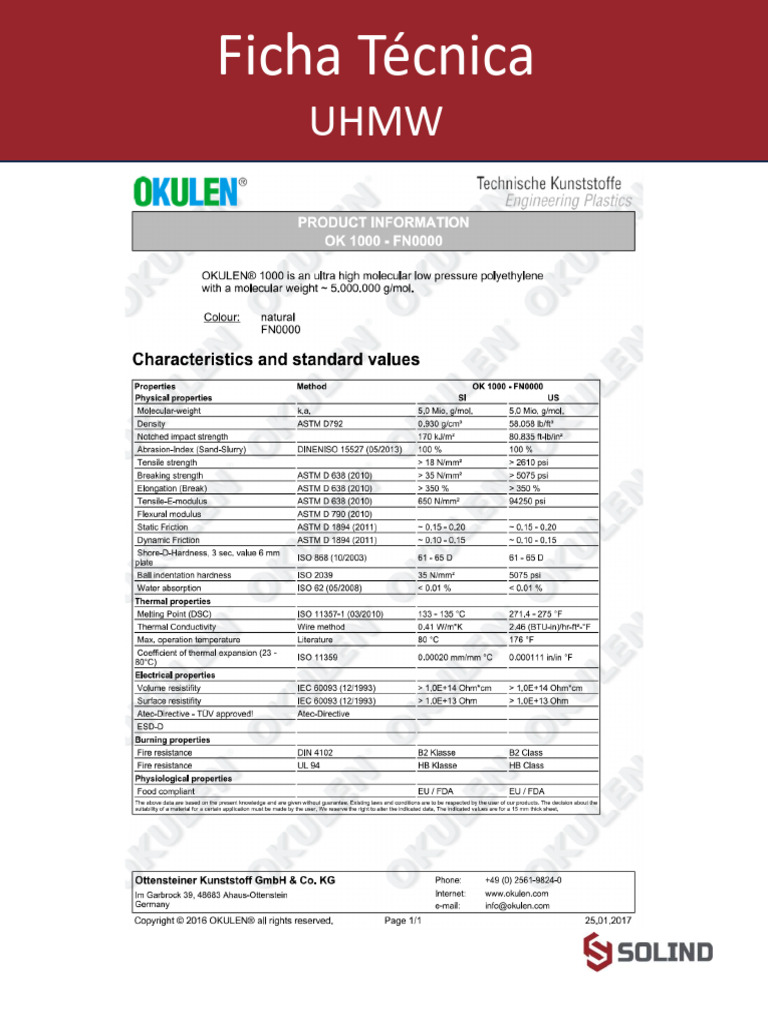 Ficha Técnica UHMW | PDF