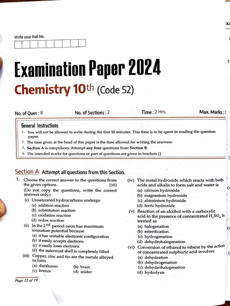 10th Chemistry Practice Paper 2 (2024-25) | PDF