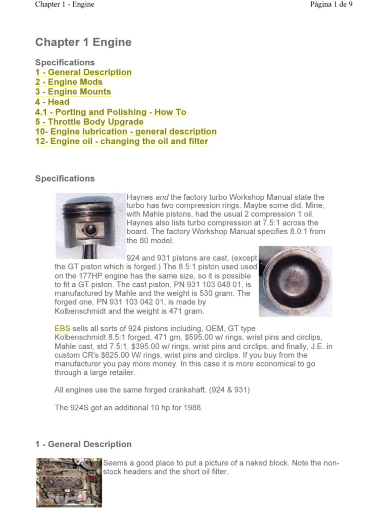 Chapter 1 Engine: Specifications | PDF | Motor Oil | Piston