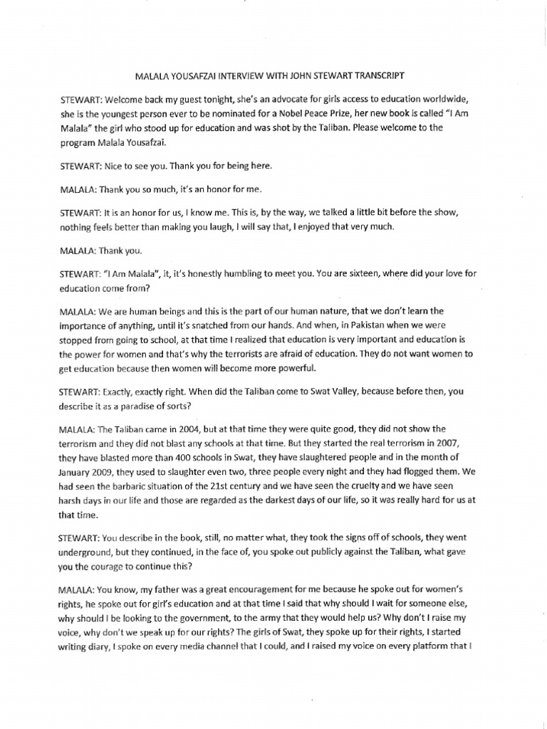 Malala Yousafzai Transcript | PDF