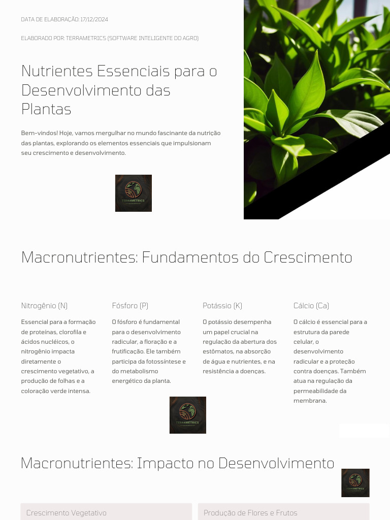 TERRAMETRICS Nutrientes Essenciais para o Desenvolvimento Das Plantas ...