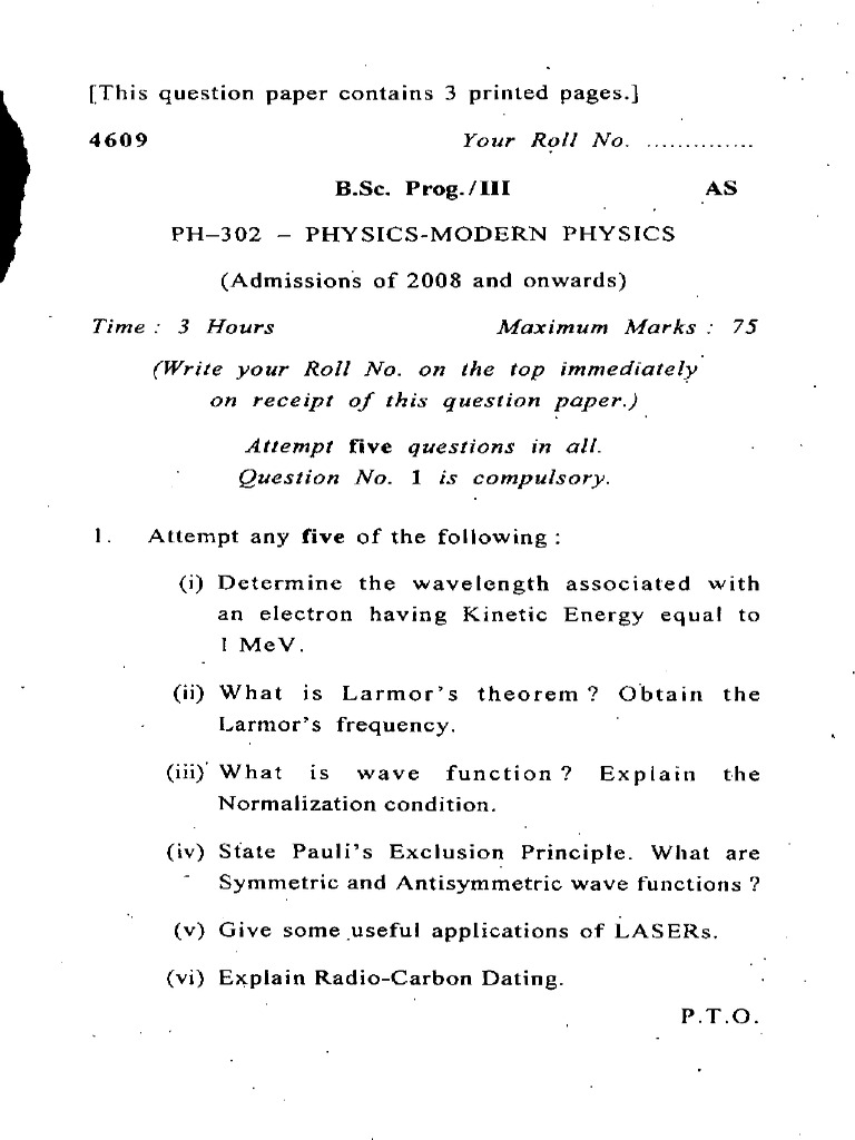 B.sc. Prog. Iii PH-302 Physics-Modern Physics | PDF