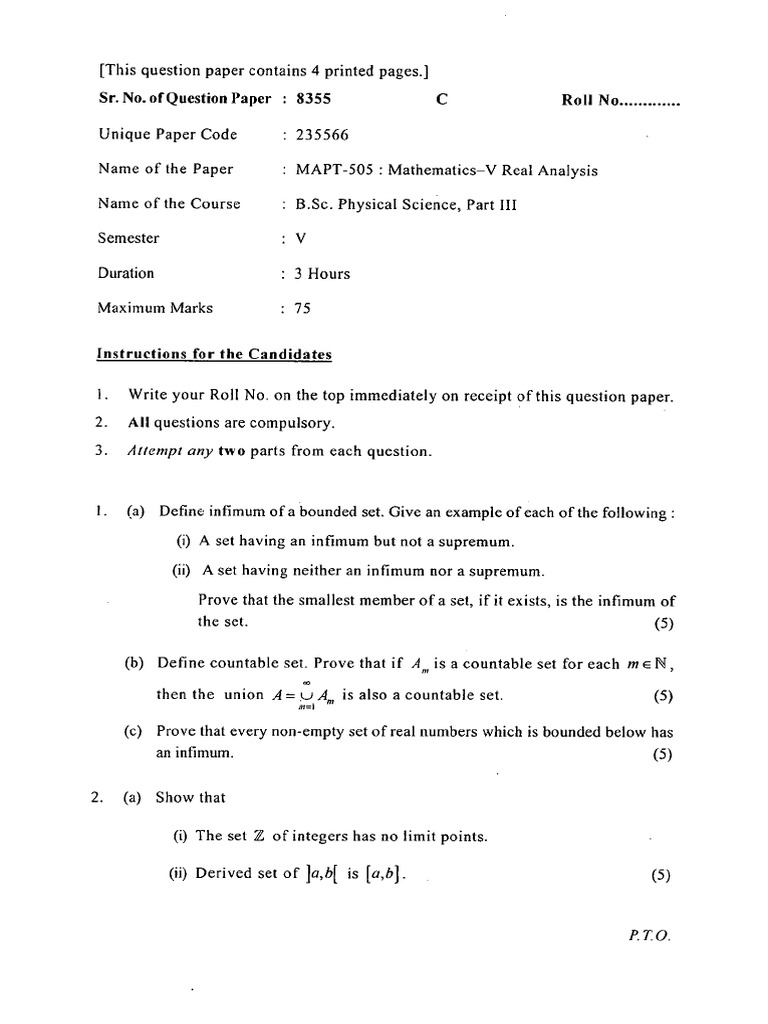BSC Physical Science Part Iii Mathematics V Real Analysis | PDF
