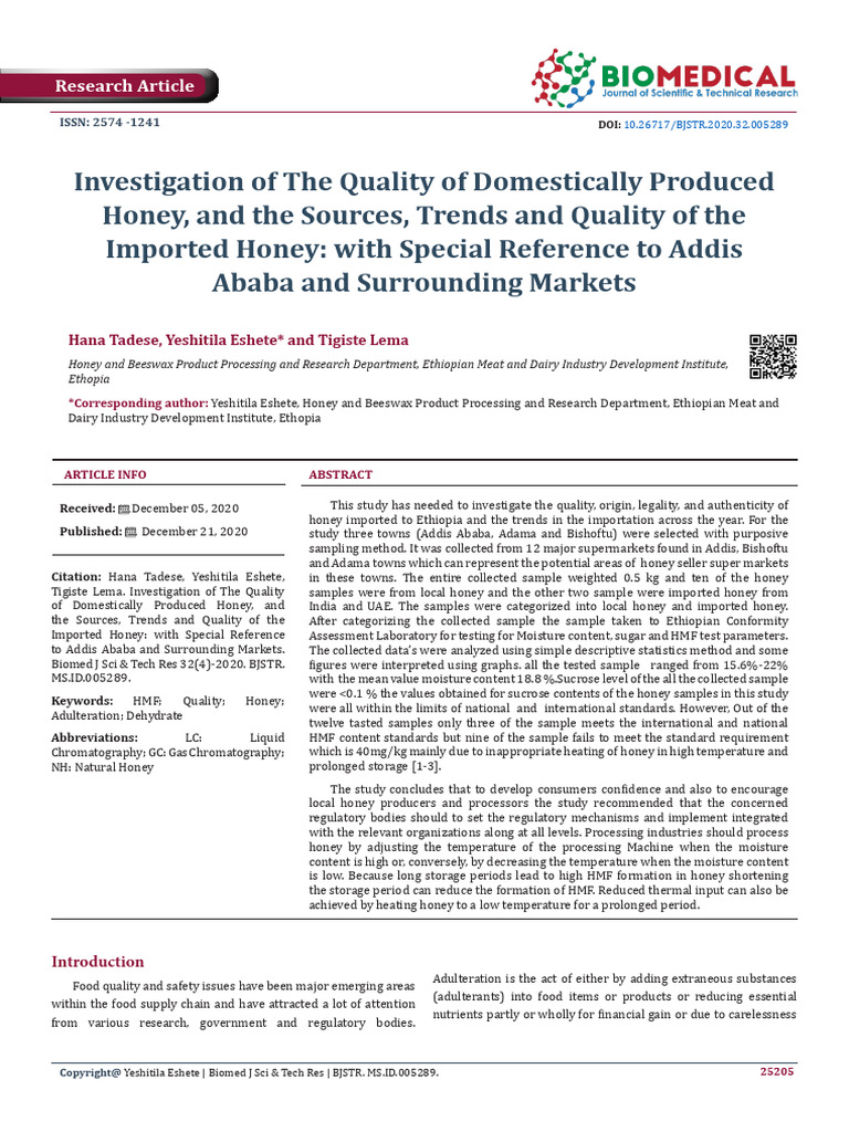 Investigation of Domesticalll Produced and Imported Honey | PDF ...