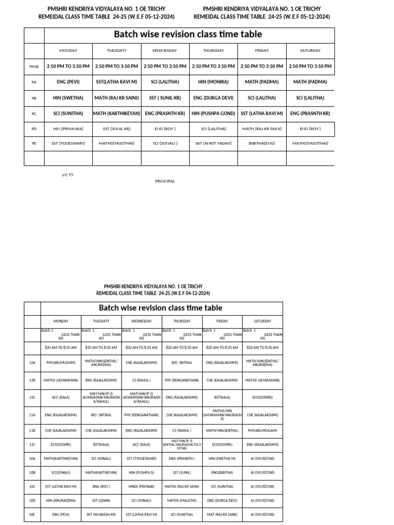 Batch wise revision cum special class time table and room allotment (2) | PDF
