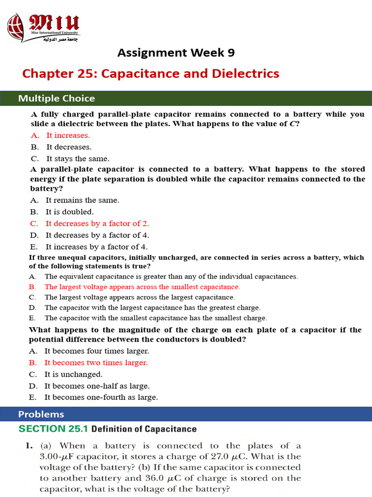 Capacitance and Dielectrics Problems | PDF