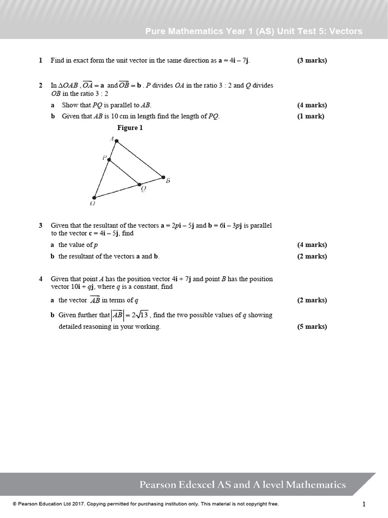 AS Pure Unit 5 Vectors (2D) QP | PDF | Euclidean Vector | Mathematics