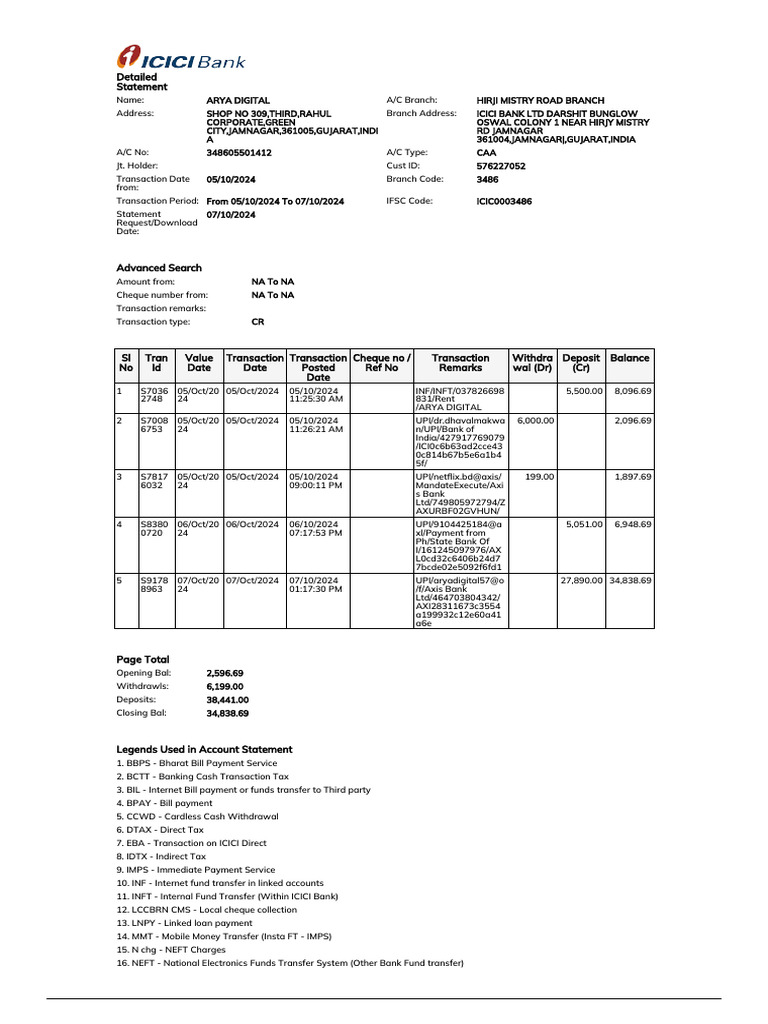 DetailedStatement (1) | PDF | Payments | Banks