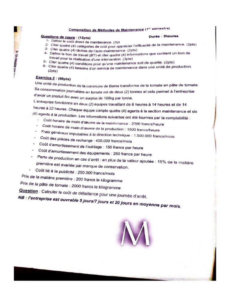 Méthode Bac Pro 1 Sujet | PDF