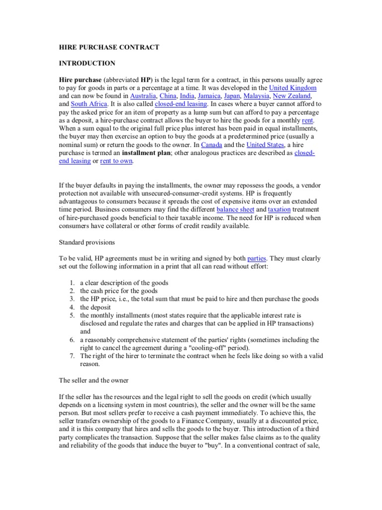 Hire Purchase Agreement Guide | PDF | Private Law | Common Law