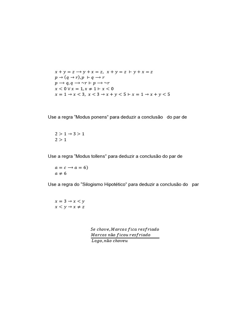 Lista de Exercícios - Lógica Matemática. | PDF