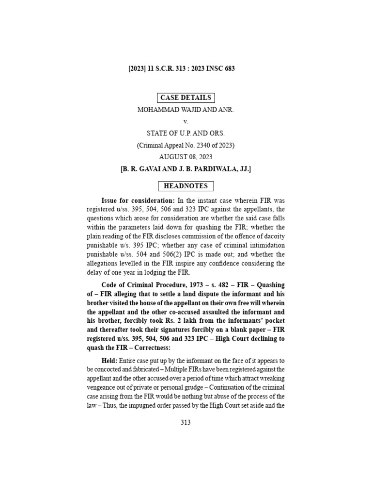 Quashing FIR in Dacoity Case Analysis | PDF | Robbery | Crimes