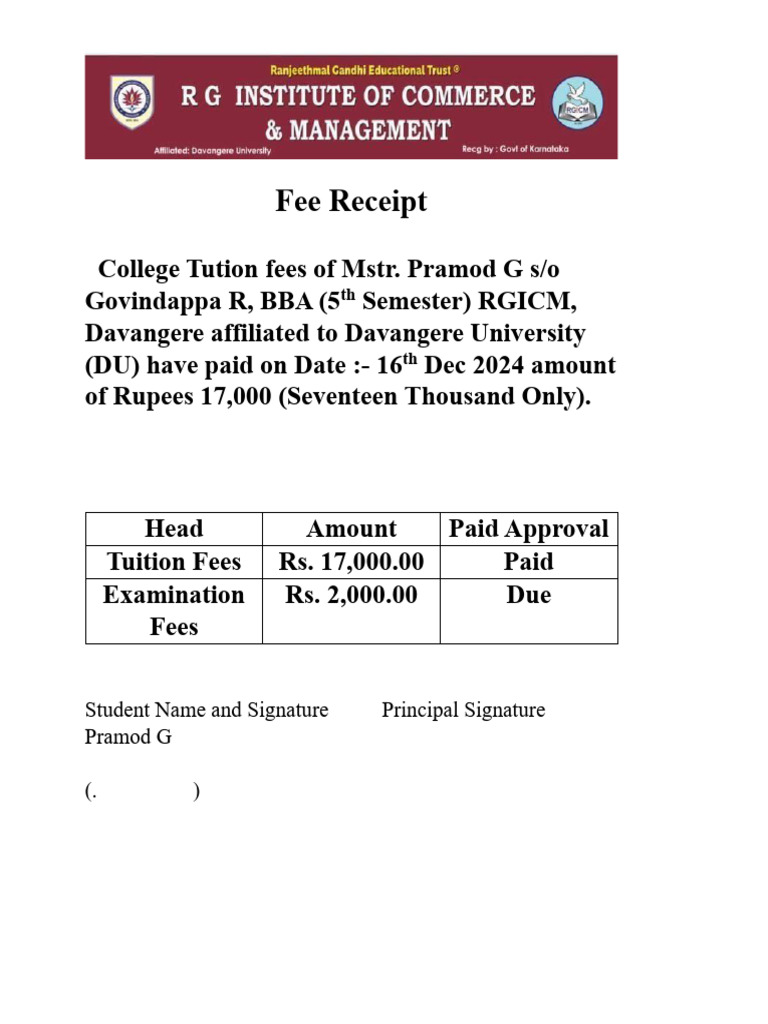 Fees Receipt 2024 | PDF