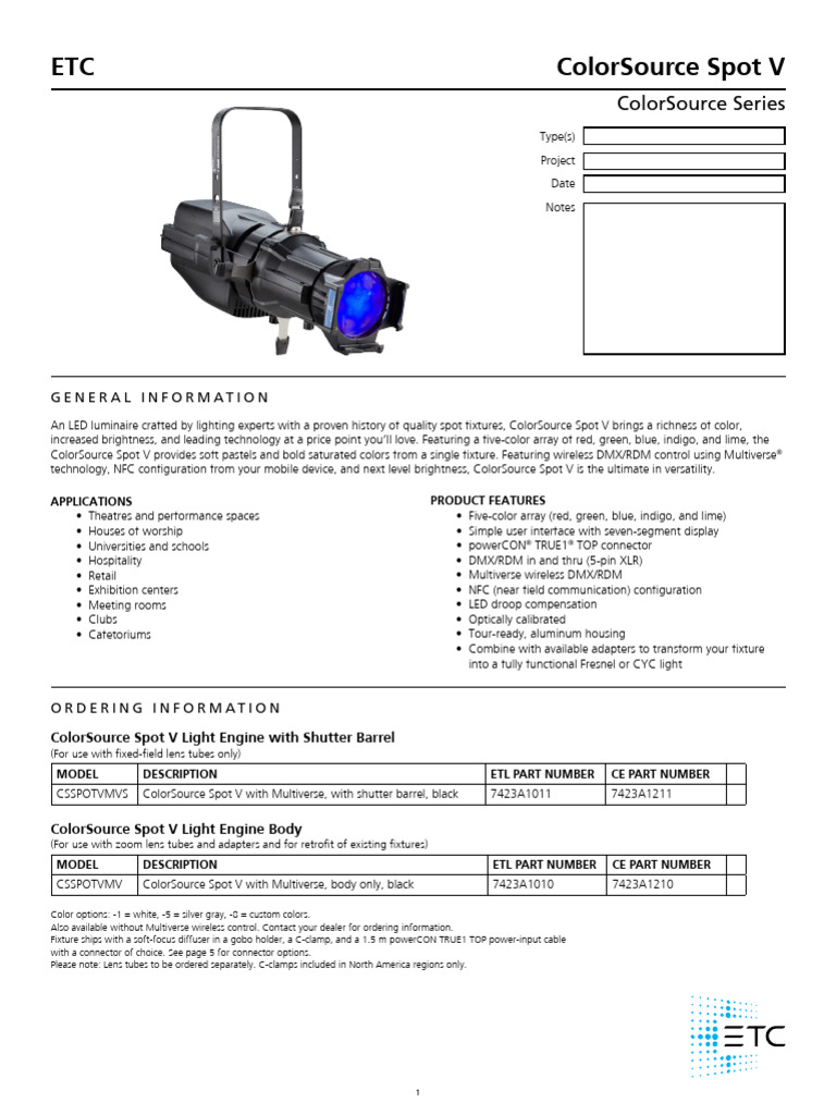 ColorSource Spot V Datasheet RevA | PDF | Electrical Connector ...