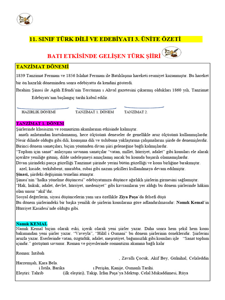 11 Tde 3.üni̇te Özet23-24 | PDF