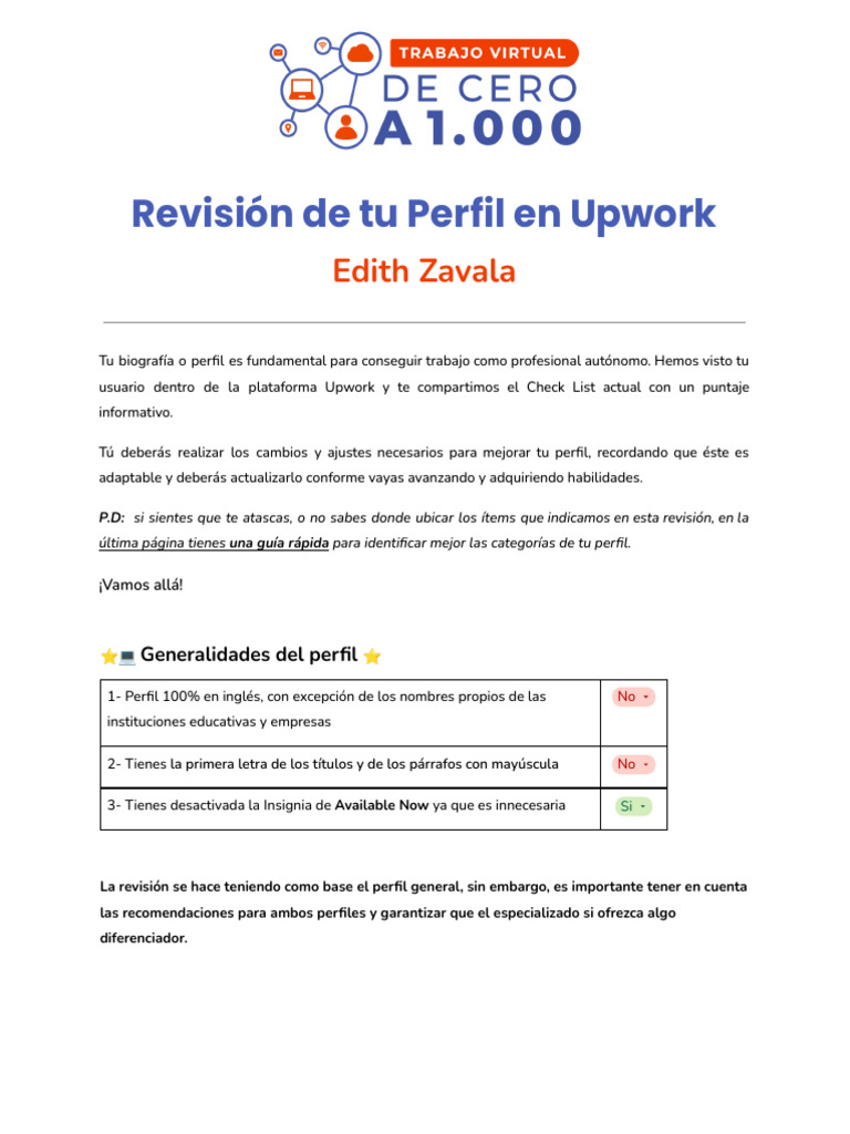 Upwork - Revisión de Perfil Básica (Edith Zavala) | PDF