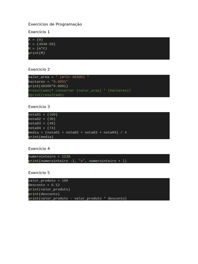 Exercícios de Programação | PDF
