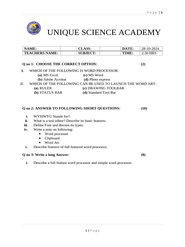 Unique Science Academy Class 9 Notes | PDF
