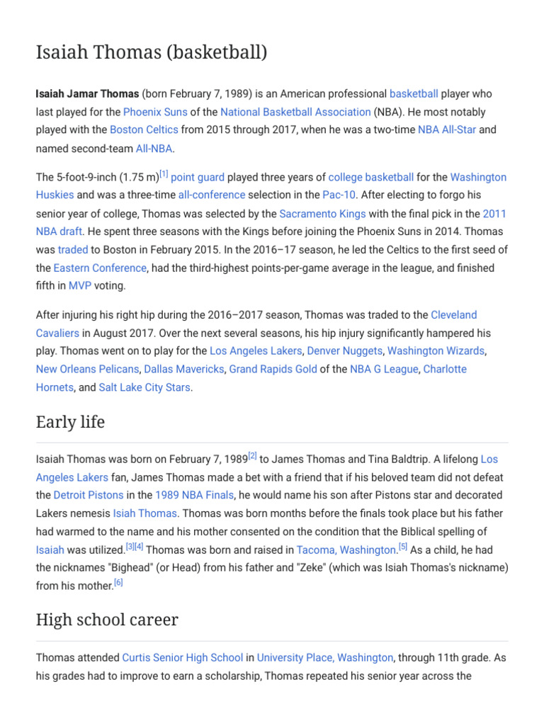 Isaiah Thomas: NBA Career Highlights | PDF | Basketball Teams ...